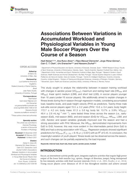 Pdf Accumulated Workload And Physiological Variables In Young Male Soccer Players Over The