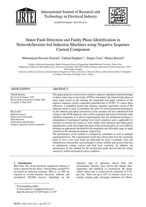 Pdf Stator Fault Detection And Faulty Phase Identification In Network Inverter Fed Induction