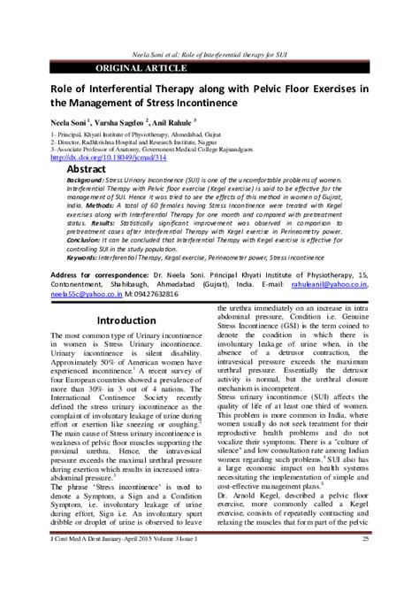 Pdf Role Of Interferential Therapy Along With Pelvic Floor Exercises