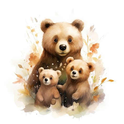 Premium Photo A Very Cute Mama Bear Carrying Her Babies Watercolor