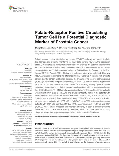 Pdf Folate Receptor Positive Circulating Tumor Cell Is A Potential Diagnostic Marker Of