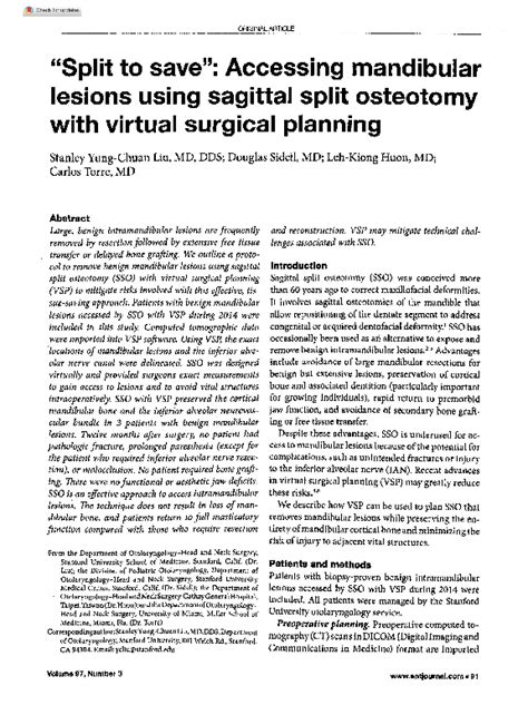 Pdf “split To Save” Accessing Mandibular Lesions Using Sagittal Split Osteotomy With Virtual