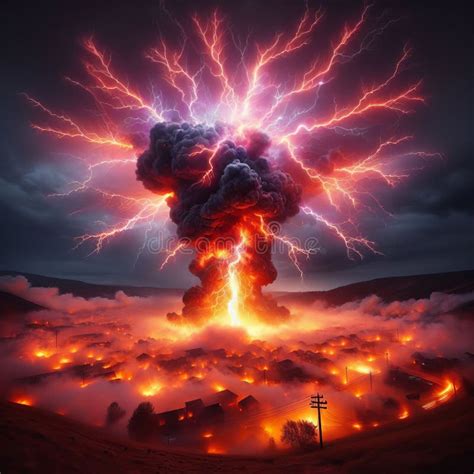 631 45 Lightning Bolt Hitting The Ground In A Fiery D Stock Image