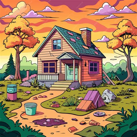 Premium Vector A Cartoon Illustration Of A House With A Blue Roof And