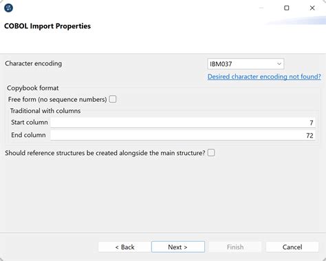 Cobolインポートのプロパティ ヘルプ