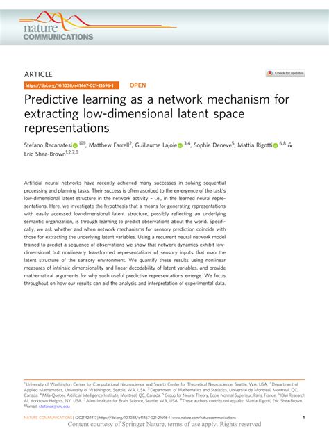 PDF Predictive Learning As A Network Mechanism For Extracting Low Dimensional Latent Space