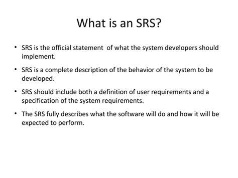 Requirement Specification Srs Ppt Operating Systems Computer Software And Applications