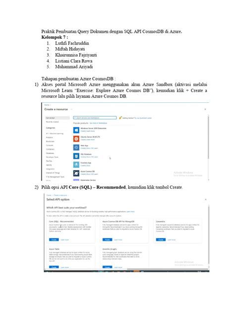 Praktik Pembuatan Qery Dokumen Dengan Sql Api Cosmosdb Di Azure Kelompok 7 Pdf