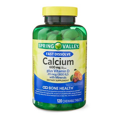 Spring Valley Calcium 600 Mg Serving Plus Vitamin D 20 Mcg 800 Iu