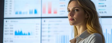 Woman Looking At Data Analysis On Multiple Monitors Premium Ai