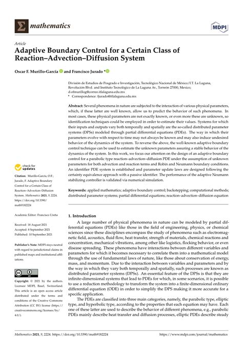 Pdf Adaptive Boundary Control For A Certain Class Of Reaction Advection Diffusion System