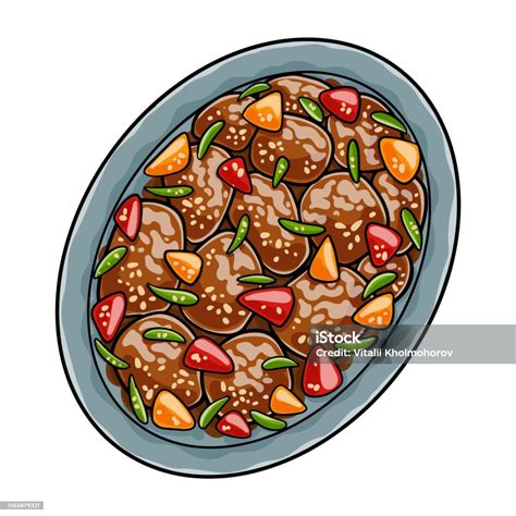 새콤달콤한 돼지고기 얇게 썬 당근 녹색과 빨간색 피망 파인애플을 곁들인 튀긴 돼지 고기 중국 음식 격리된 벡터 이미지입니다 0