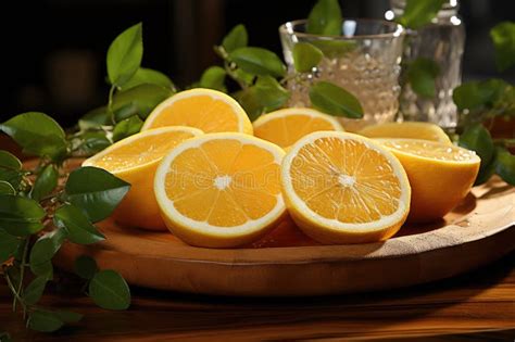 Cut The Lemon Slices On The Wood Stock Illustration Illustration Of