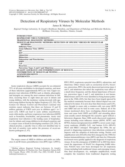 Pdf Detection Of Respiratory Viruses By Molecular Methods
