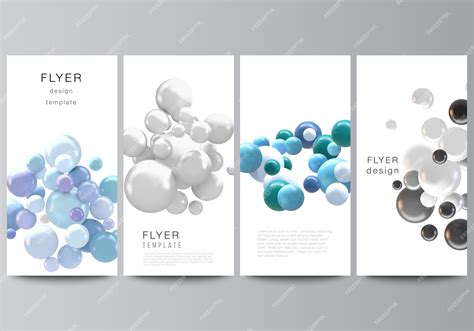 전단지 레이아웃 웹 사이트 광고 디자인 수직 전단지 디자인 웹 사이트 장식 배경 배너 템플릿 여러 3d 분야 거품 공 현실적인 배경 프리미엄 벡터