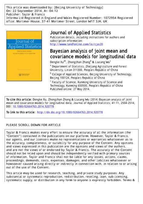 Pdf Bayesian Analysis Of Joint Mean And Covariance Models For