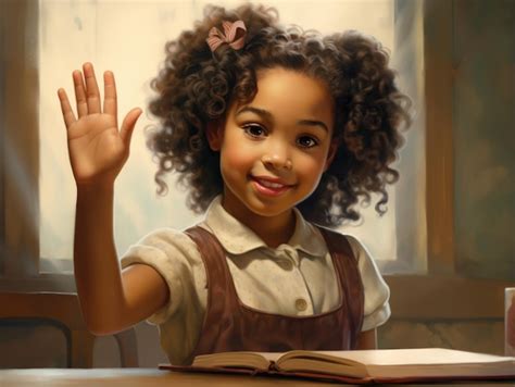 Premium Ai Image A Cute 6yearold Black Girl Raising Her Hand In Classroom