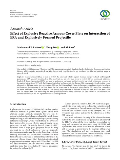 Pdf Effect Of Explosive Reactive Armour Cover Plate On Interaction Of Era And Explosively