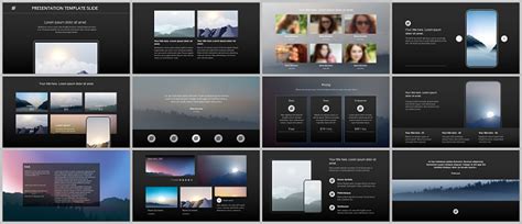 웹 사이트 디자인 프리젠 테이션 포트폴리오 프리젠 테이션 슬라이드 브로셔 커버 보고서용 벡터 템플릿 안개 아침과 저녁에 일몰에 일출 산과 자연 경관 배경 Slide Show