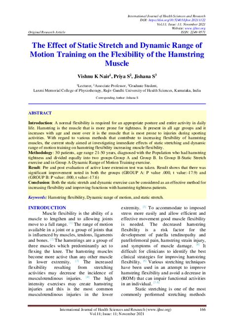 Pdf The Effect Of Static Stretch And Dynamic Range Of Motion Training On The Flexibility Of