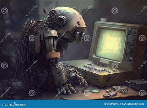 Automated Work Ai Robot Expansion Cyborg Typing Computer Code Stock Image Image Of Coding