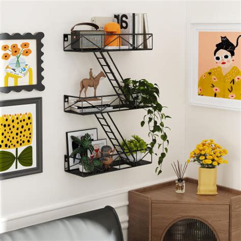 Mvpsonag Fire Escape Shelf 3 Tier Black Fire Escape Wall Shelf With