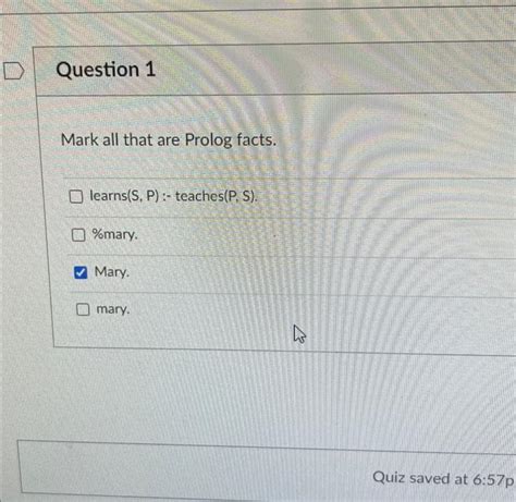 solved question 1 mark all that are prolog facts learns s
