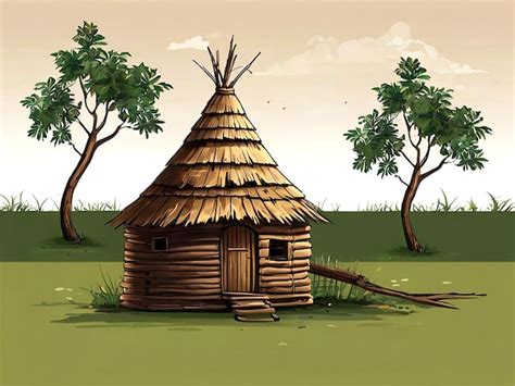 Premium Vector Vector Hut With Tree Vector Isolated