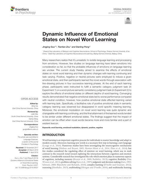 Pdf Dynamic Influence Of Emotional States On Novel Word Learning