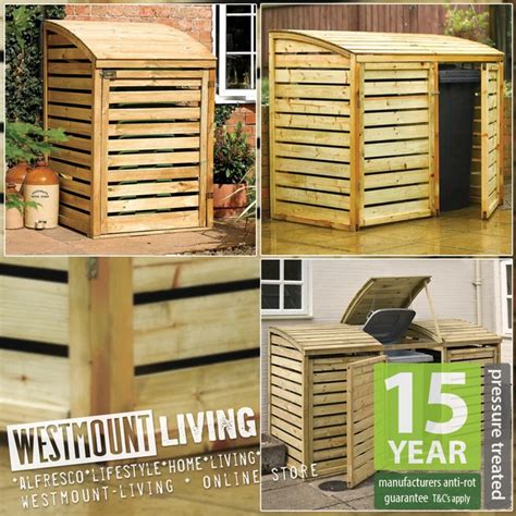 Double Triple Wheelie Bin Store Wooden Garden Storage Dustbin Cover Treated Wood £162 99