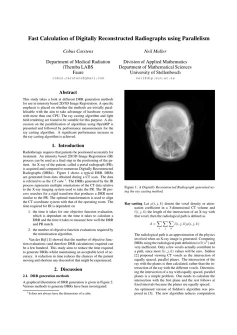 Pdf Fast Calculation Of Digitally Reconstructed Radiographs Using Parallelism