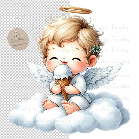 Angel Enjoying Ice Cream Litlle Angel Print Baby Angel Watercolor Angel
