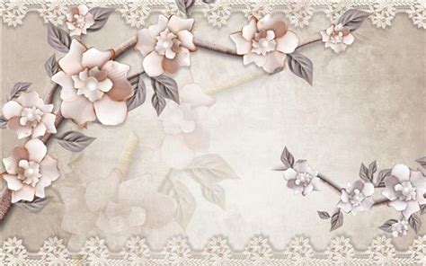 پس زمینه طراحی کاغذ دیواری سه بعدی با تم گل برای نقاشی های دیواری 1599705