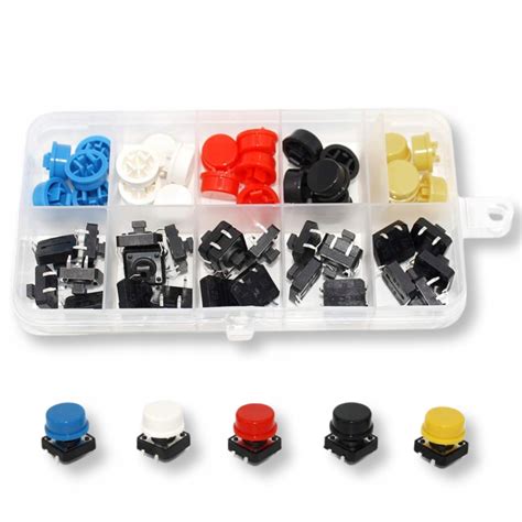 Zestaw 25 Przycisków Do Arduino Tact Switch 12x12x7 3mm Okrągłe Nasadki