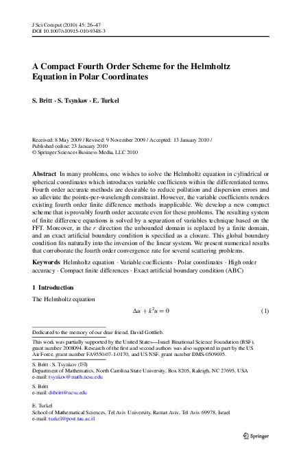 Pdf A Compact Fourth Order Scheme For The Helmholtz Equation In Polar Coordinates
