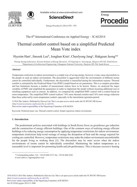 Pdf Thermal Comfort Control Based On A Simplified Predicted Mean Vote