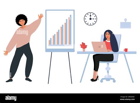 Businessmen Man And Woman Presents Growing Statistic Graph Stock Vector Image Art Alamy