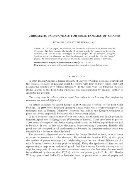 Pdf Chromatic Polynomials For Some Families Of Graphs