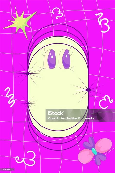 Y2k 포스터 템플릿입니다 트리피 스티커와 프레임이 있는 90년대 복고풍 미학 Y2k 템플릿 트렌디 한 포스터 벡터 그림입니다 1990 1999 년에 대한 스톡 벡터 아트