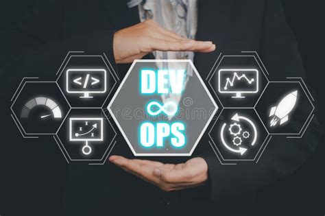 Person Hand Holding Devops Icon On Vr Screen Methodology Development Operations Agil