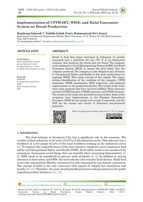 Pdf Implementation Of Cppb Irt Wise And Halal Guarantee System On