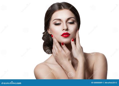 Beautiful Sensual Woman Touching Her Face Beauty And Skincare Concept