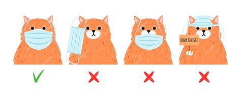 보호 마스크를 착용하는 방법 잘못된 Pp 사용 독감 찬 먼지 공기 보호 벡터 개념 수정 프리미엄 벡터