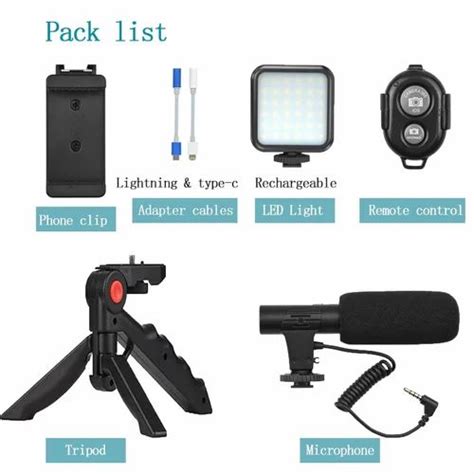 Vlogging Kit For Iphone Android With Tripod With Mini Led Video Light Cardioid Microphone