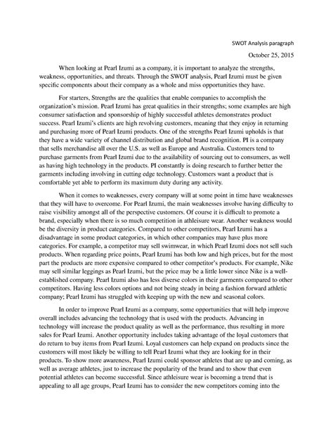 Swot Analysis Paragraph Swot Analysis Paragraph October 25 2015 When