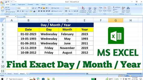 How To Find Day From Date In Ms Excel Extract Day Month And Year From Date In Excel Youtube