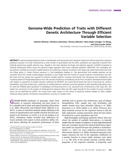 Pdf Genome Wide Prediction Of Traits With Different Genetic