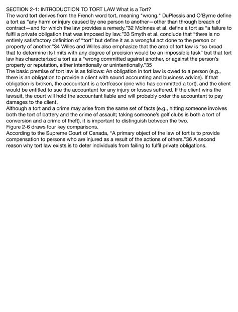 Tort Law Tort Law And What It Is SECTION INTRODUCTION TO TORT LAW What Is A Tort The