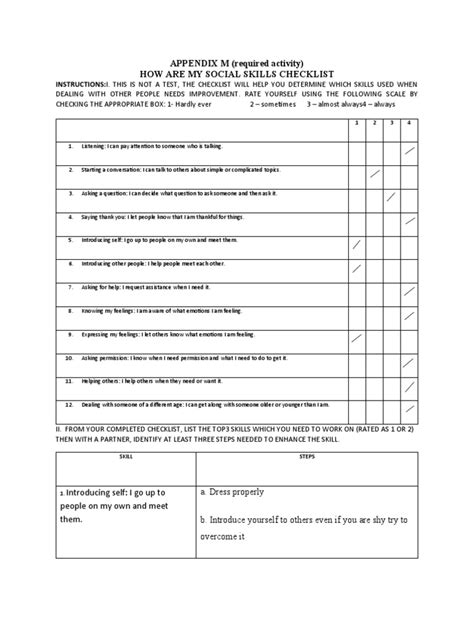 Social Skills Self Assessment Pdf Feeling Emotions