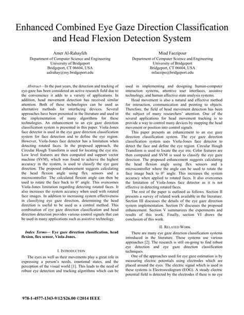 Pdf Enhanced Combined Eye Gaze Direction Classification And Head Flexion Detection System